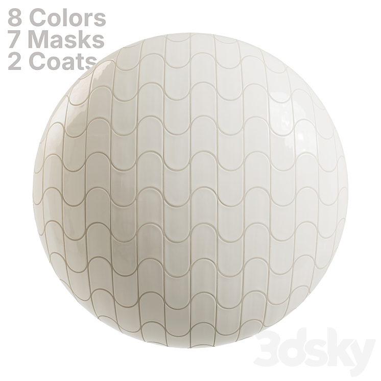 Elongated Crescent Tiles 3x5" Wave - Tile - 3D model
