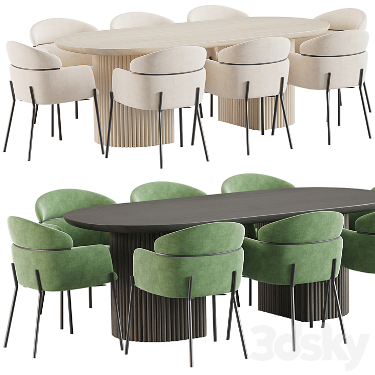 Verna Cotton Linen Dining Chair and Osten Table - Table + Chair - 3D model