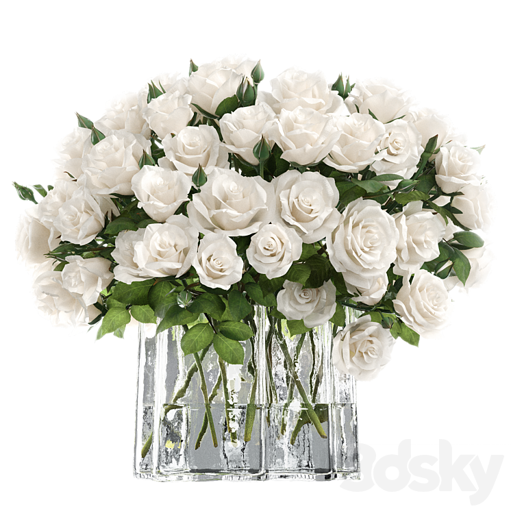 White Lydia Roses - Bouquet - 3D model