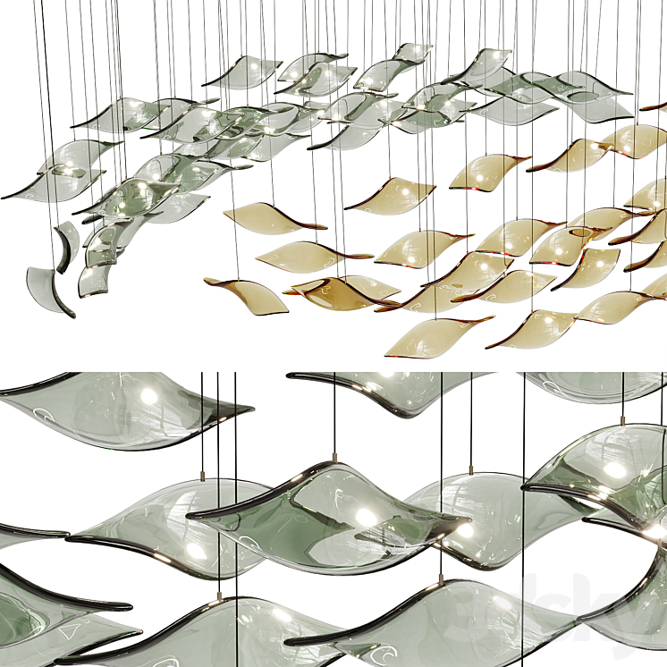 Fish Art Glass Chandelier - Pendant light - 3D model