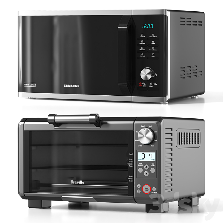 Microwave and Toaster Set - Kitchen appliance - 3D model
