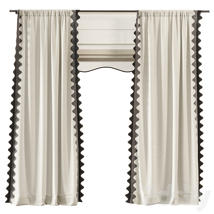 Curtains with scallops - Curtain - 3D model