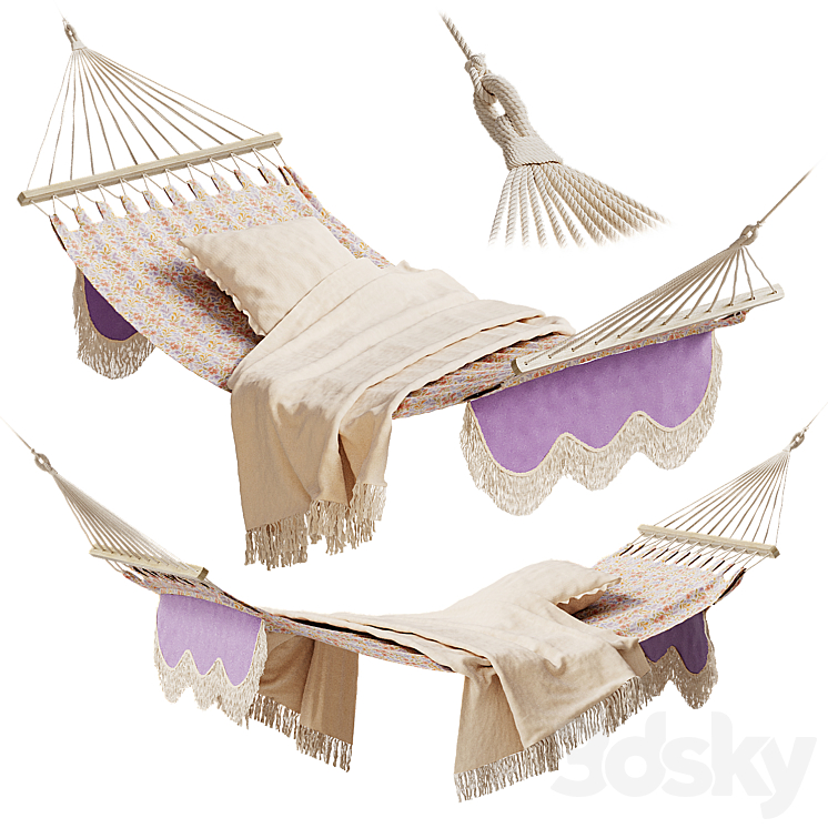Moroja 2 Single Hammock with Fringe - Other - 3D model