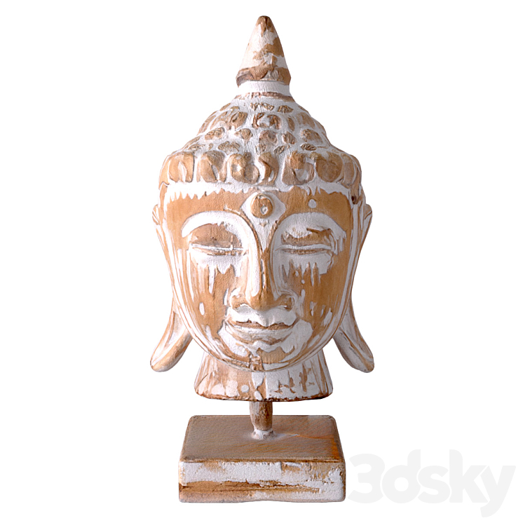 Wooden Buddha Head with Stand - Other decorative objects - 3D model