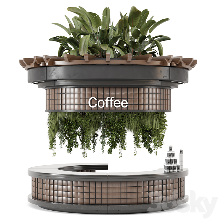 Coffee Reception Desk With Plants_Restaurant Set 3813 - Restaurant - 3D ...