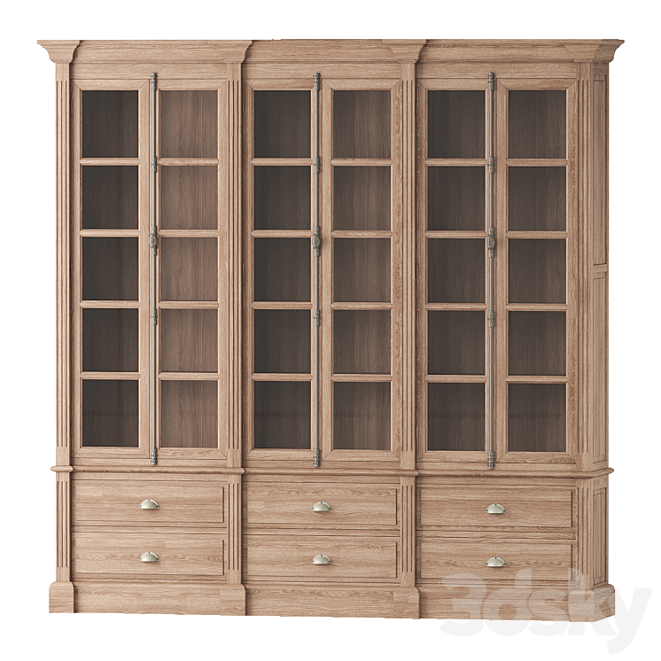 Dustin French Country Brown Pine Wood 6 Door Bookcase - Wardrobe ...