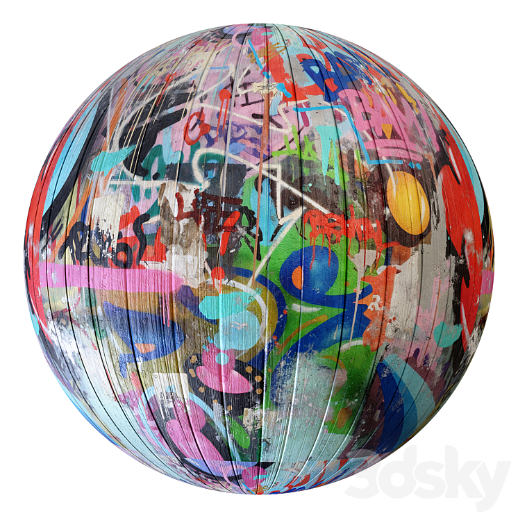 Graffiti 42 (on wood plank, plaster and brick) - Wall covering - 3D model