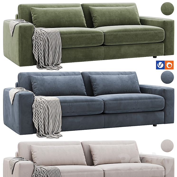 Kipton Wide Arm Nubuck Leather Sofa 268 By Arhaus - Sofa - 3D model