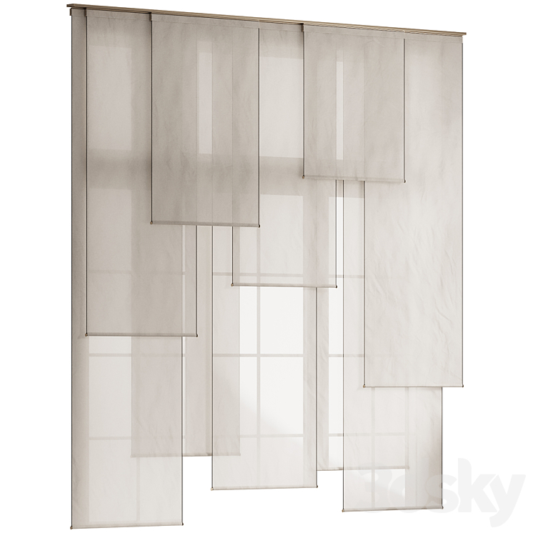 Silk Tulle Layered Panel Curtain - Curtain - 3D model