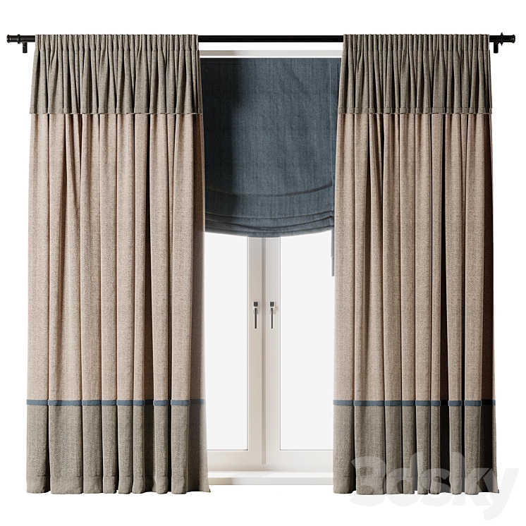 Rod Curtains with Roman Curtains 104 HBH - Curtain - 3D model