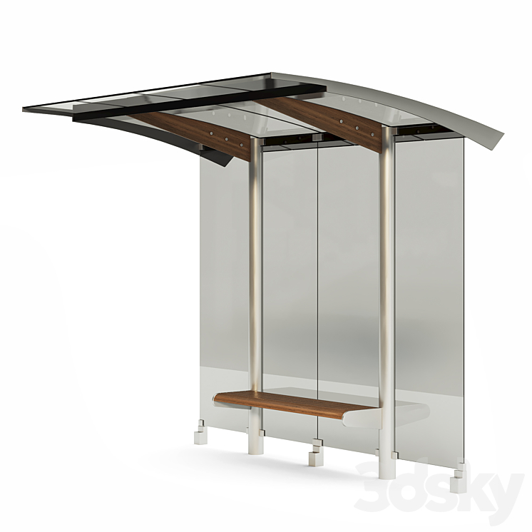 Glass canopy with bench - bus stop O0225 - Urban environment - 3D model
