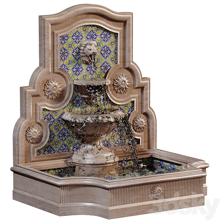 classical waterfall fountain set 846 - Urban environment - 3D model