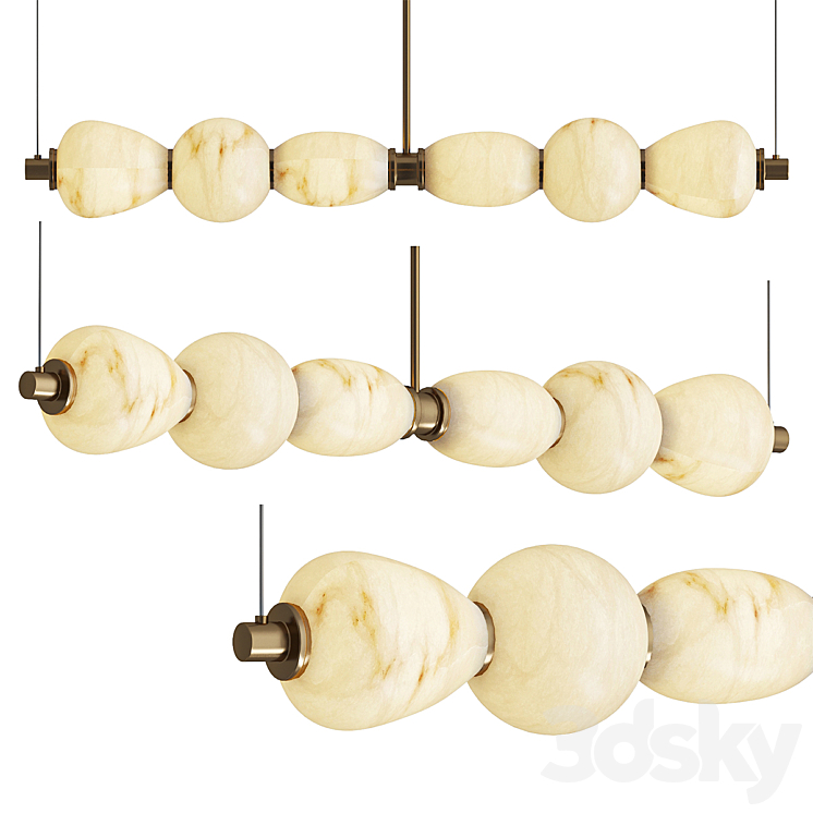 Alabaster Pebble Linear Chandelier - Pendant light - 3D model