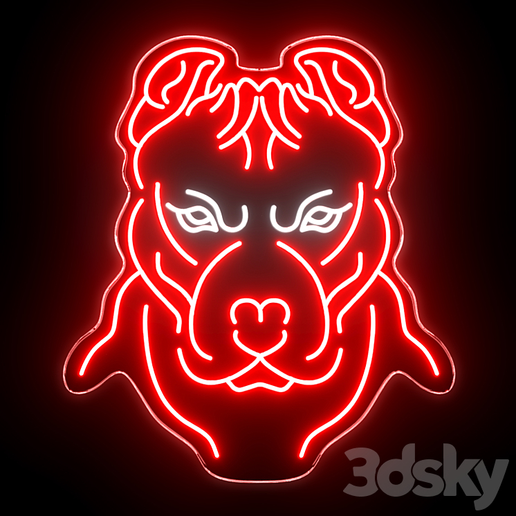 Pitbull Face Neon Sign - Neon - 3D model
