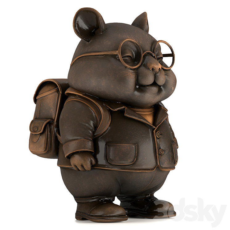 Stylized Bronze Hamster Professor - Sculpture - 3D model