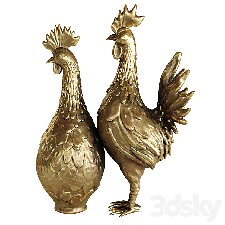 chicken and rooster statue - Sculpture - 3D model