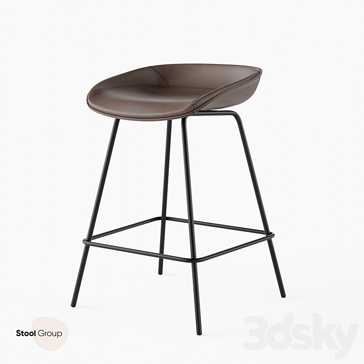 OM Furiosa semi-bar stool, eco-leather, brown - Chair - 3D model