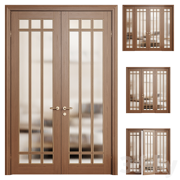 Wooden interior door - door 300 - glass door - double door - Doors - 3D ...