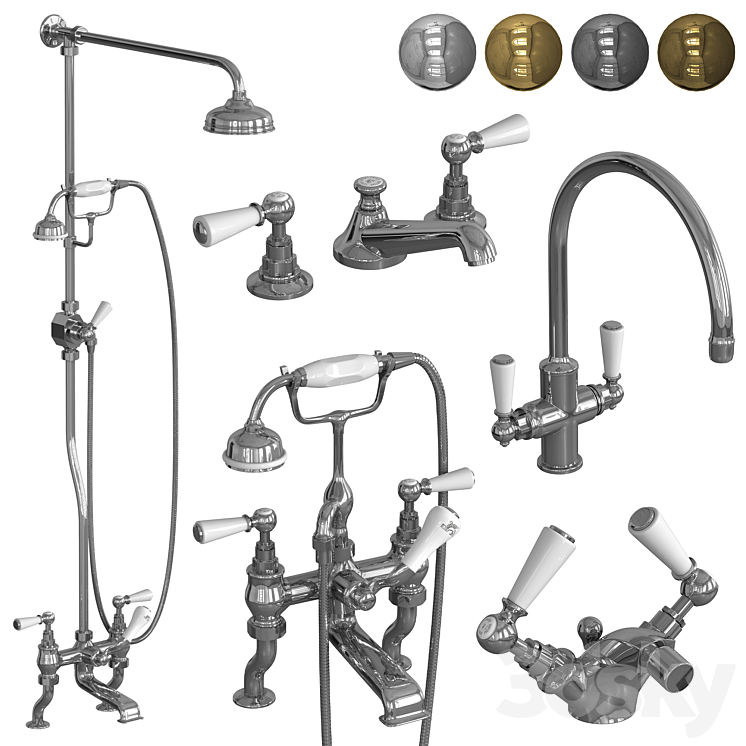 Classic tap set for kitchen and bathroom with bath shower mixers ...