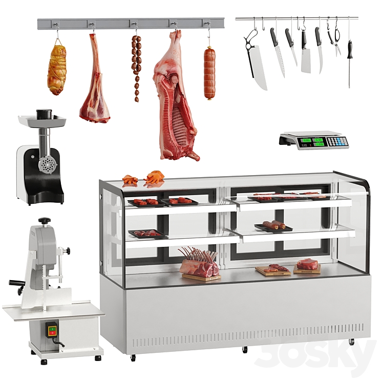 Butcher Set 4 Store - Shop - 3D model