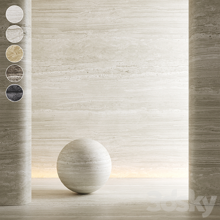 Seamless travertine in various shades No. 17 - Stone - 3D model