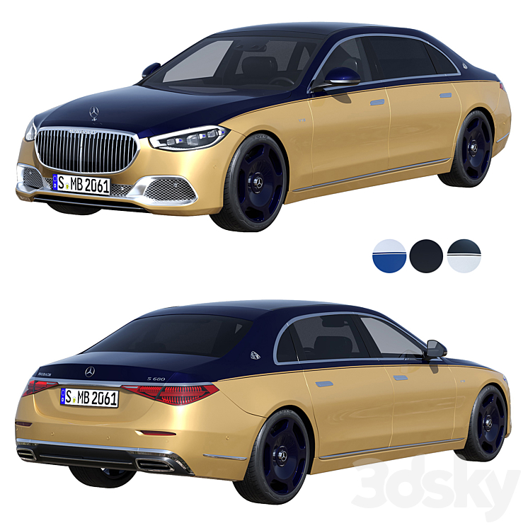Mercedes-Maybach S680 V12 4 colors - Ground Transport - 3D model