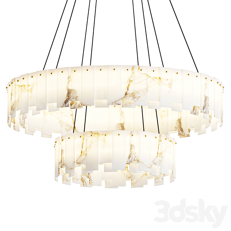 Modern Alabaster Celestial Round Chandelier - Pendant light - 3D model