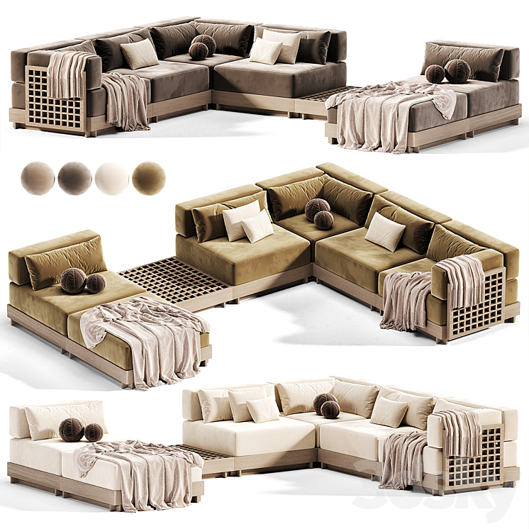 Teak Modular corner Shaped Outdoor Sectional Sofa - Sofa - 3D model