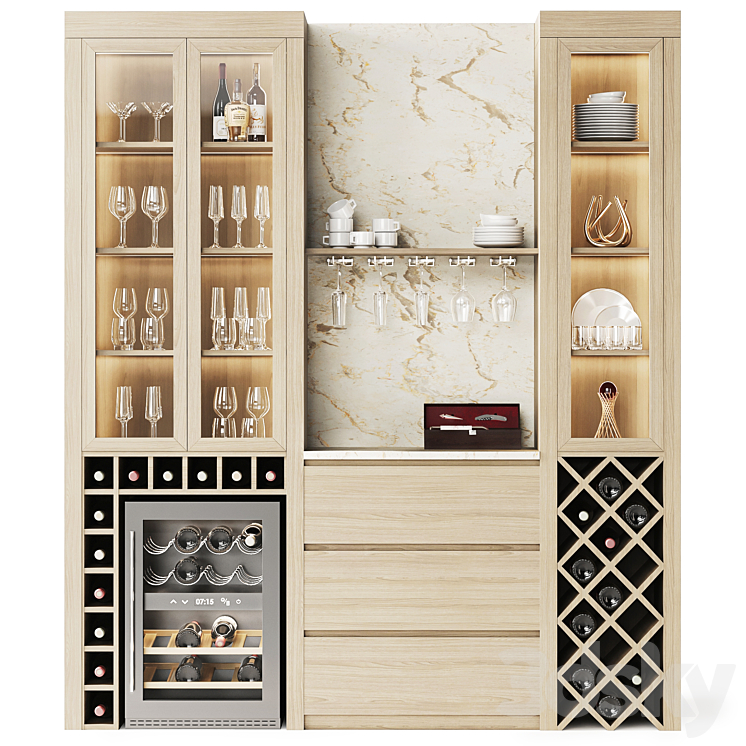 A cabinet with a wine cooler and dishes - Wardrobe & Display cabinets ...