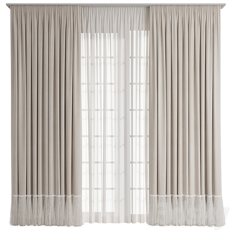 Curtains 135/ Curtains with thread fringe - Curtain - 3D model