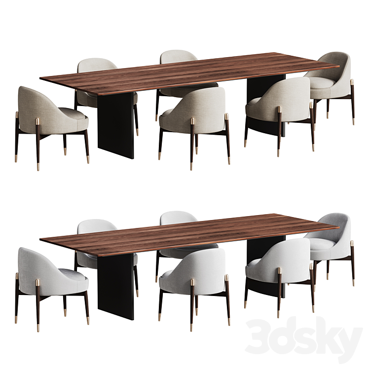 Sendai dining chair and Linha Fina table - Table + Chair - 3D model