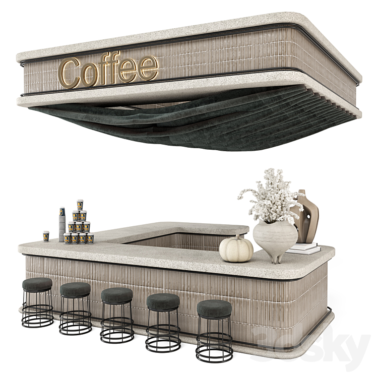 Coffee Reception Desk Hanging Fabric_Set 4345 - Restaurant - 3D model
