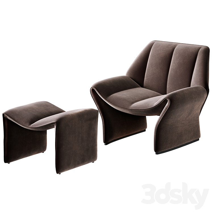 Sea Shell Lounge Chair with Ottoman - Arm chair - 3D model