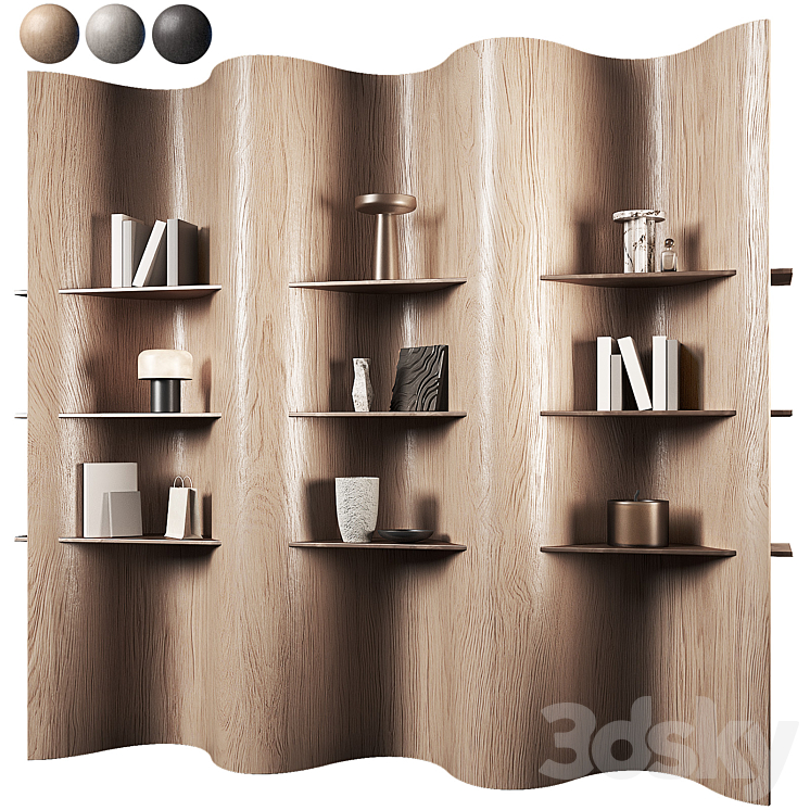 Open Storage Bookcase 16. Wavy shelving with decor. - Rack - 3D model