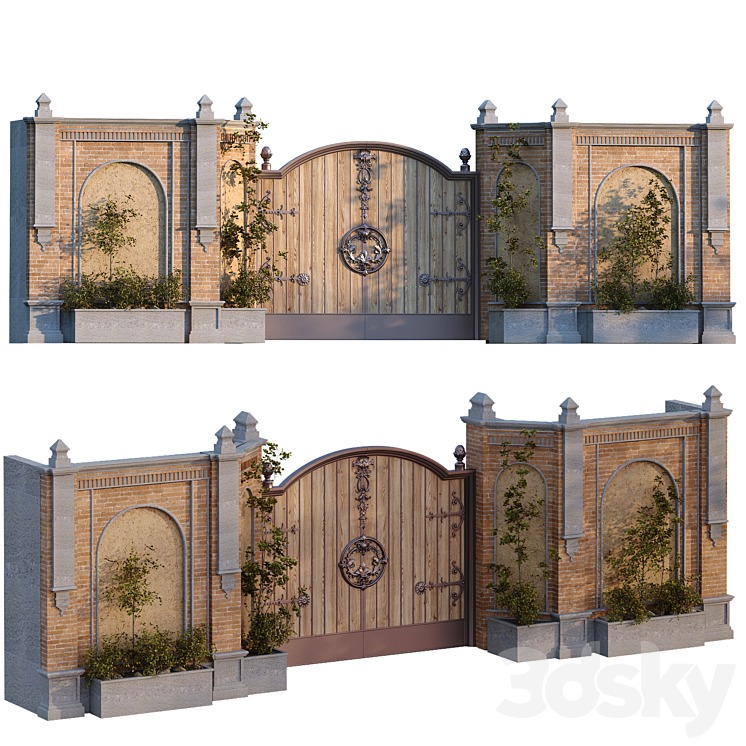 Brick entrance gate 1055 - Fence - 3D model
