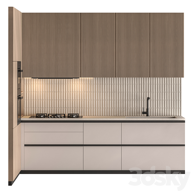 Wooden and White Kitchen 153 - Kitchen - 3D model